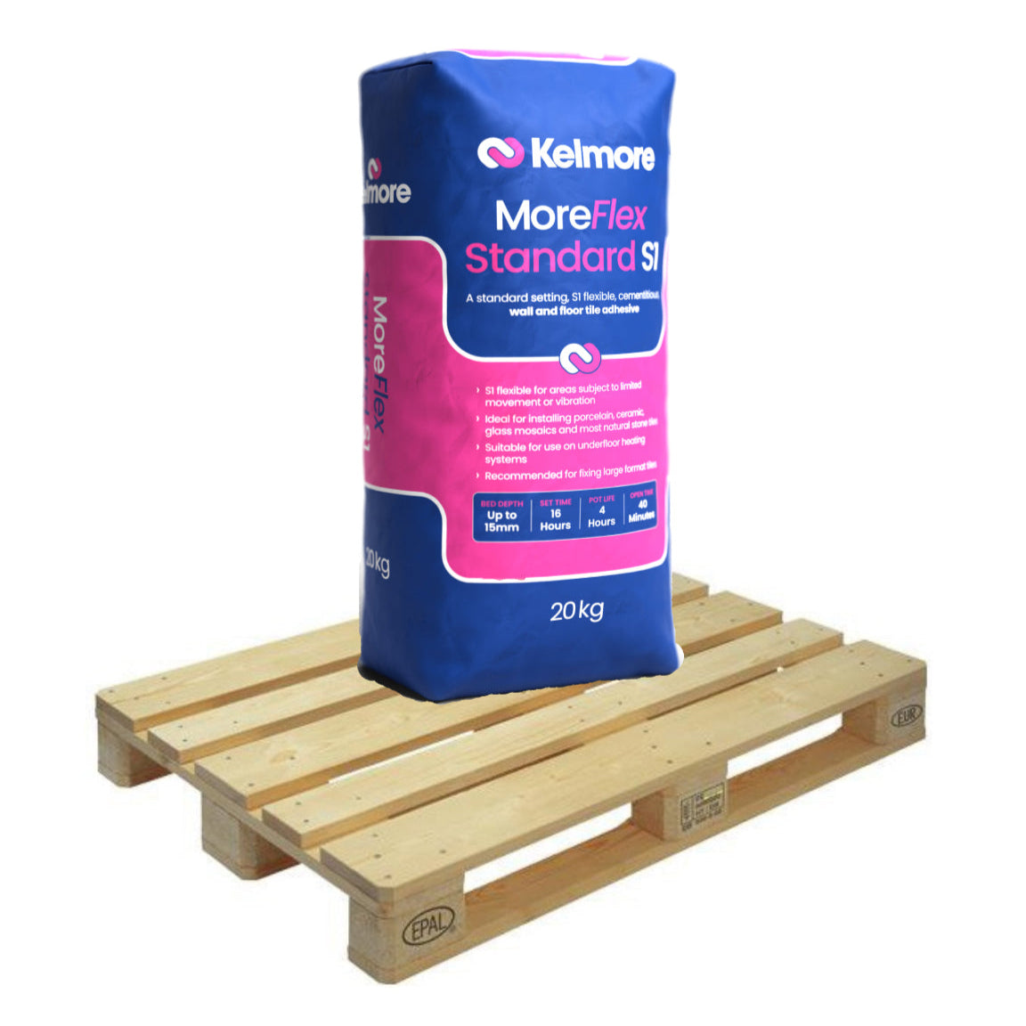 Kelmore MoreFlex Standard Setting S1 Tile Adhesive, GREY 20kg Half Pal ...